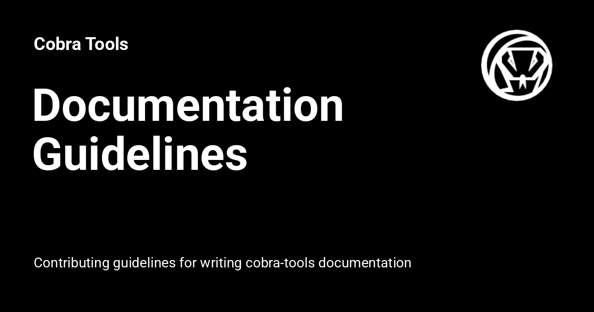Documentation Guidelines Cobra Tools 1804